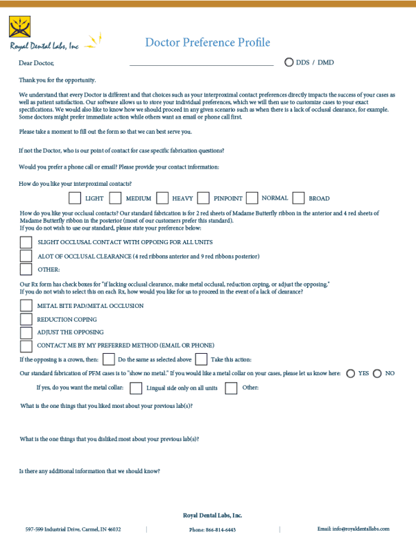 Doctor Preference Profile – Royal Dental Labs, Inc. | Full-Service ...