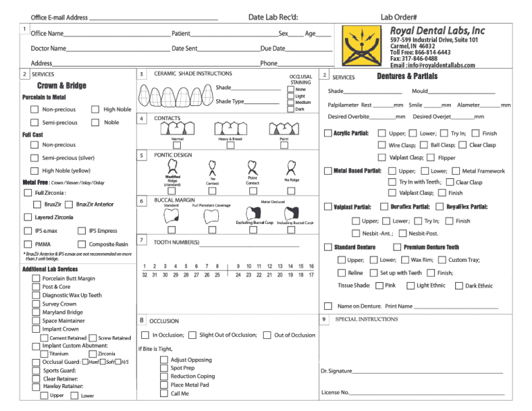 Download Rx Form – Royal Dental Labs, Inc. | Full-Service Dental Lab