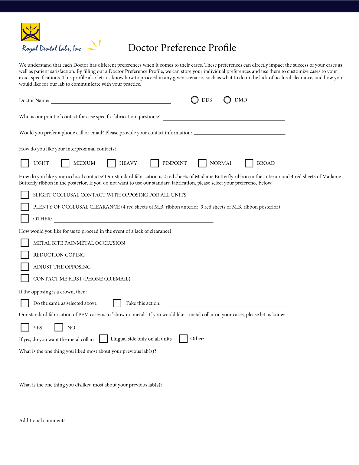 Doctor Preference Profile – Royal Dental Labs, Inc. | Full-Service ...
