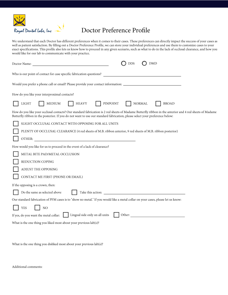 Doctor Preference Profile – Royal Dental Labs, Inc. | Full-Service ...